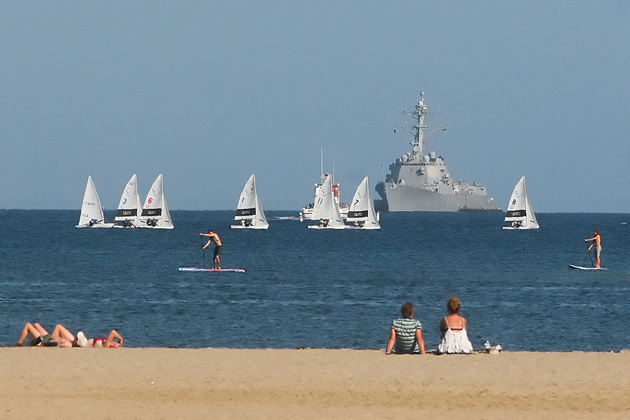 Navy Destroyer USS Gridley Crew Comes Ashore While Ship Anchors Off ...